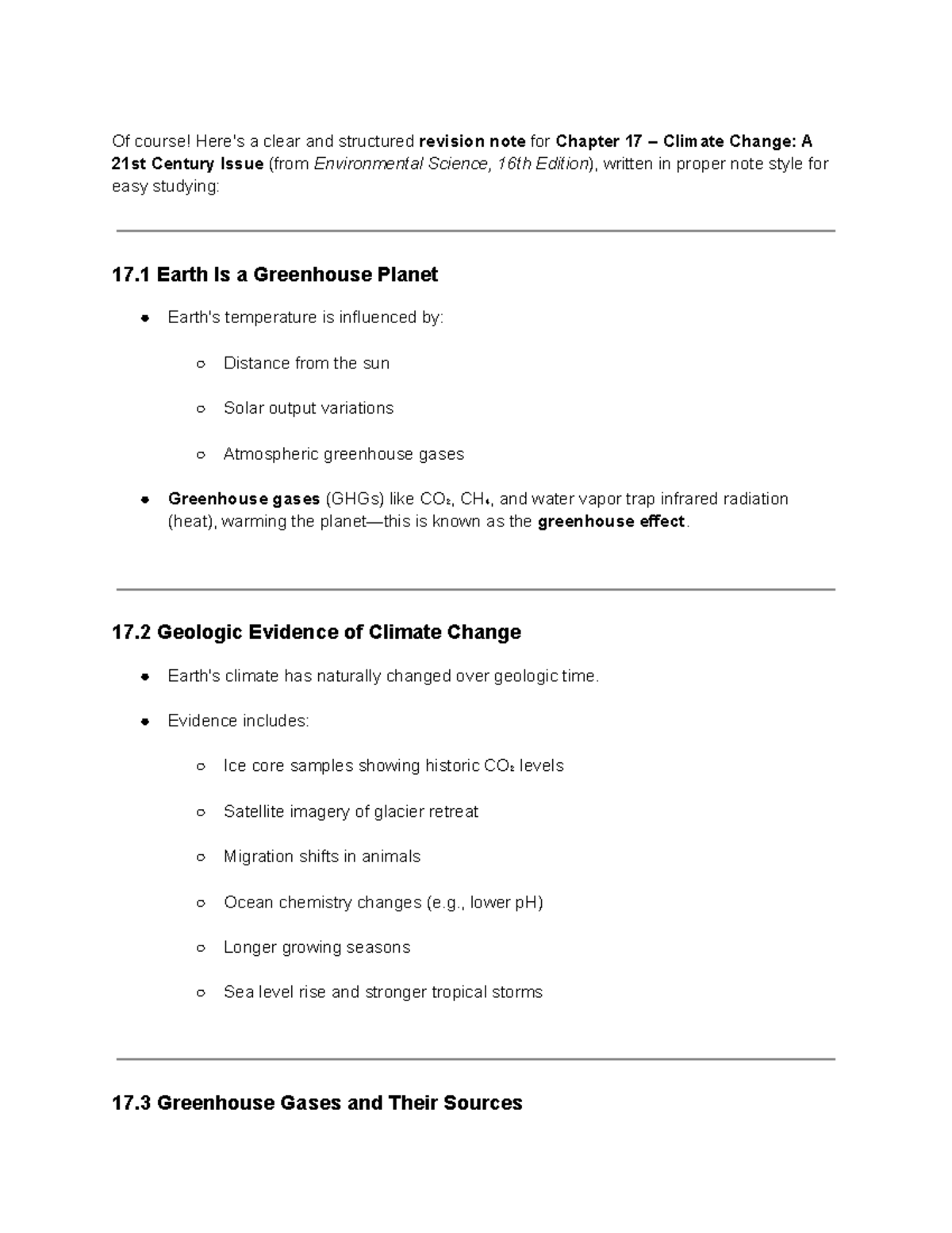 ENV100 - Chapter 17 Notes: Climate Change & Greenhouse Gases Overview ...