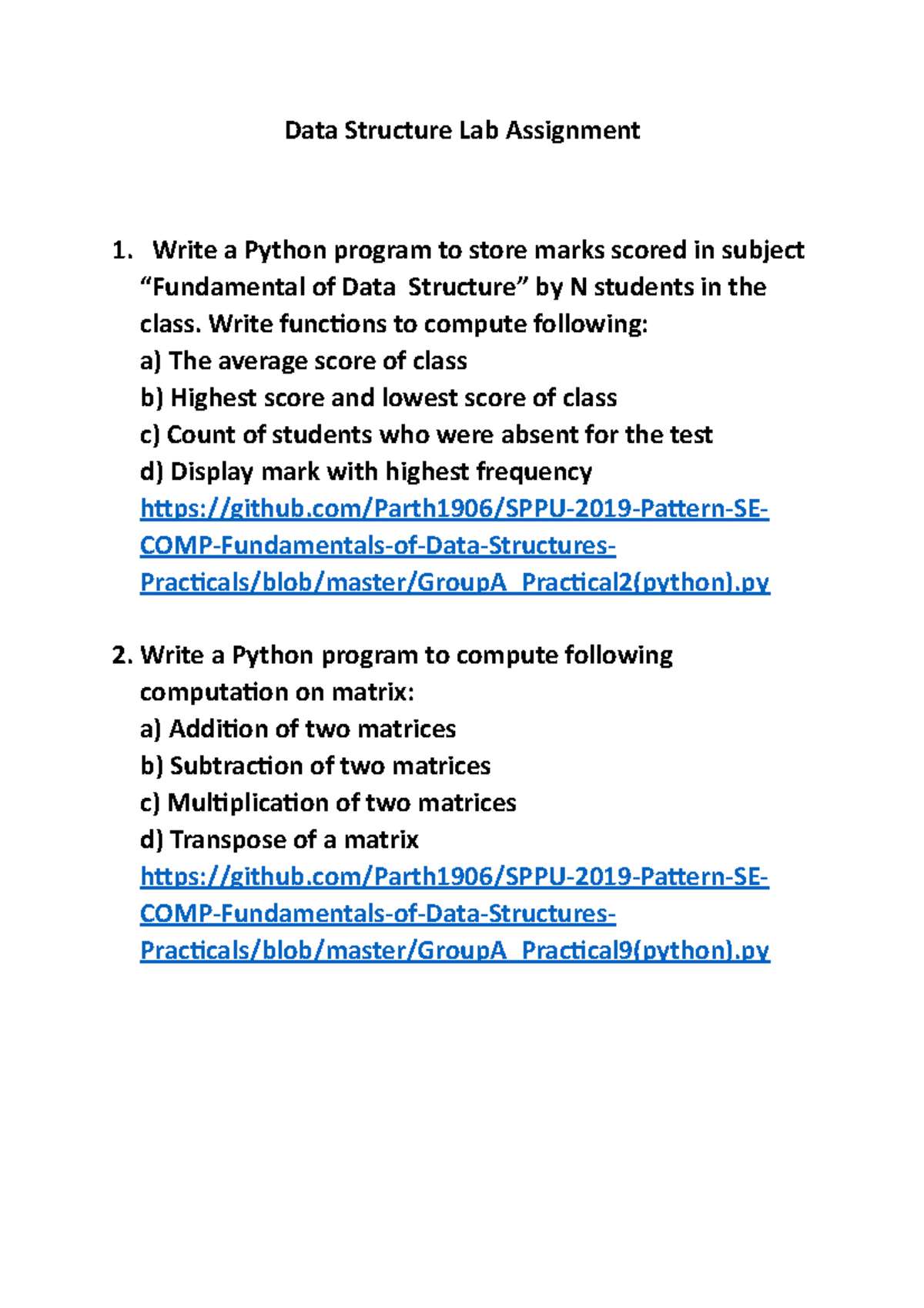 Data Structure Lab Assignment 1to6 - Write a Python program to store ...
