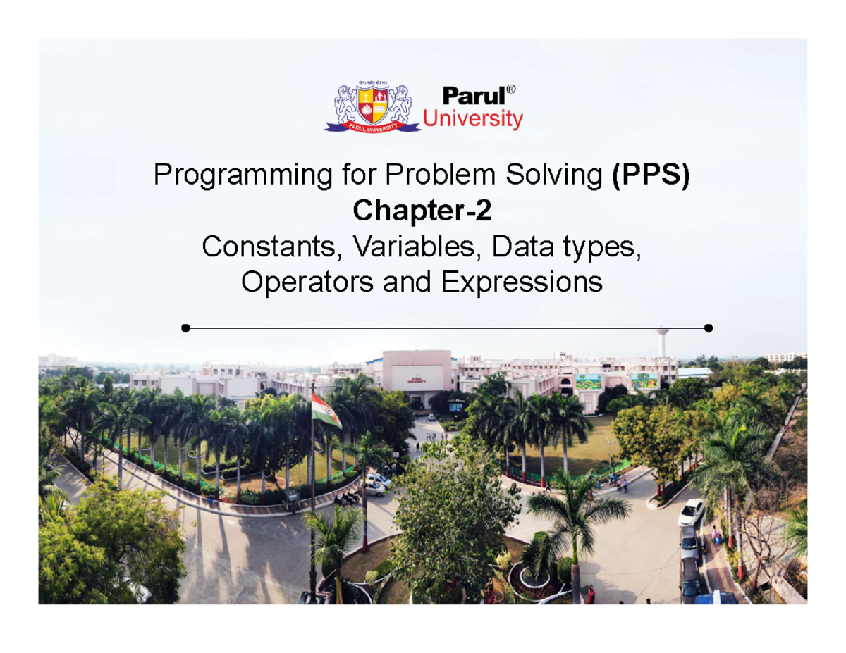 PPS Chapter 2: Constants, Variables, and Data Types in C - Studocu