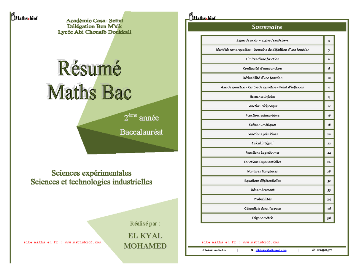 A imprimer - Mathematics Resumé - 22 èmèmee anannnééee ...