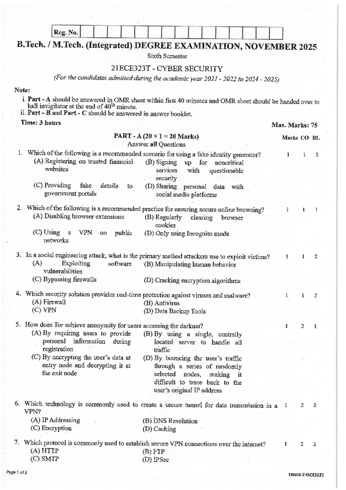 21ECE323T - Cyber Security Final Exam Question Paper - Studocu