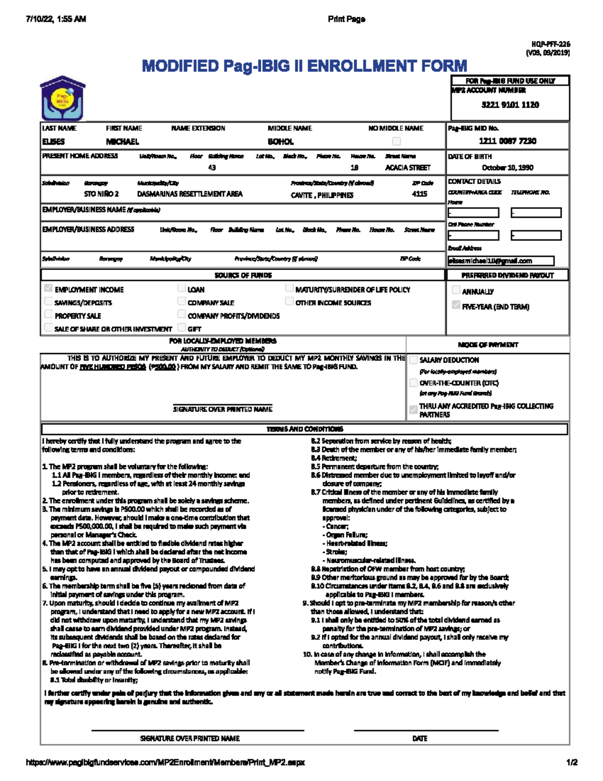 MP2 Enrollment Form for Fund Use Only - Modified Version - Studocu
