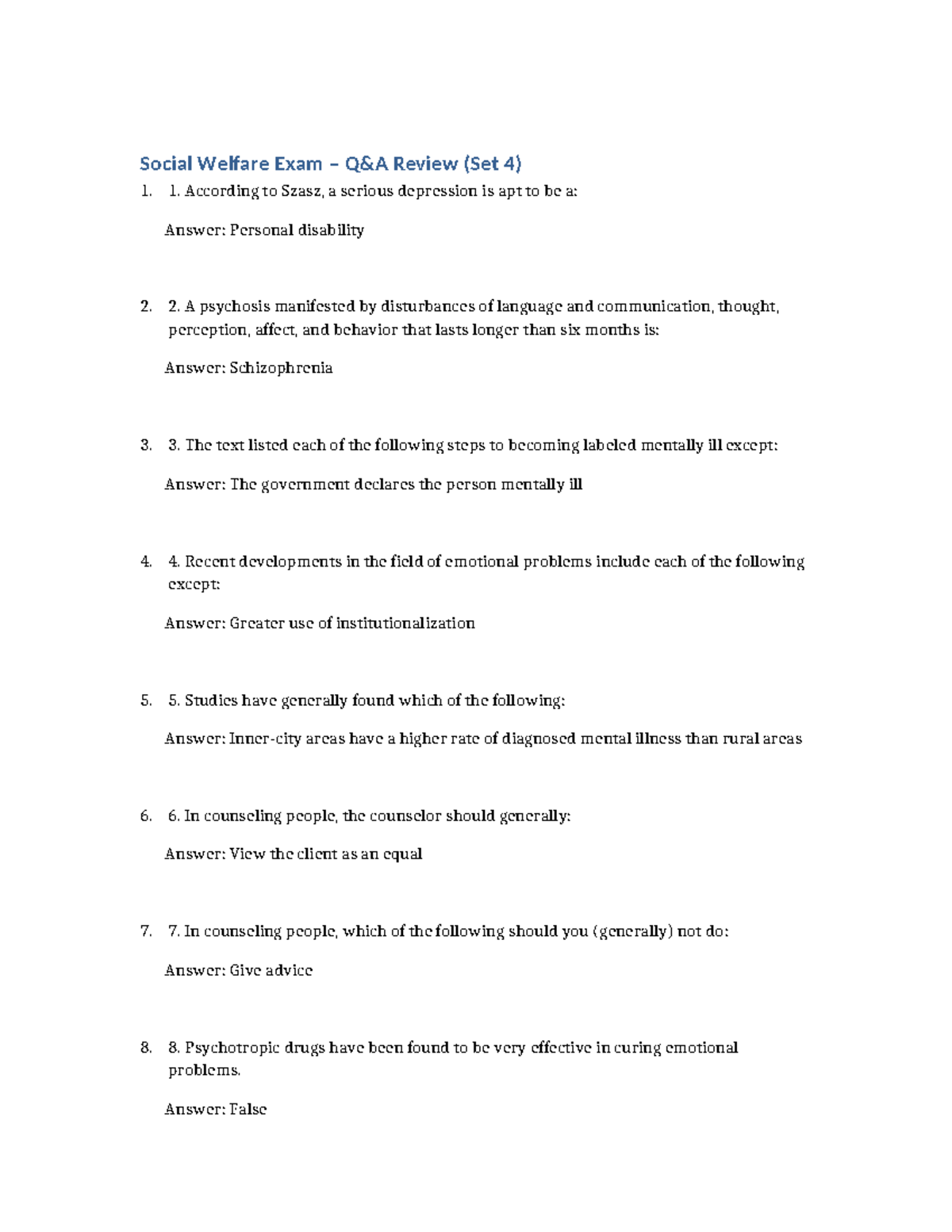 Social Welfare Exam Review (Set 4) - Chapter 5 Insights - Studocu