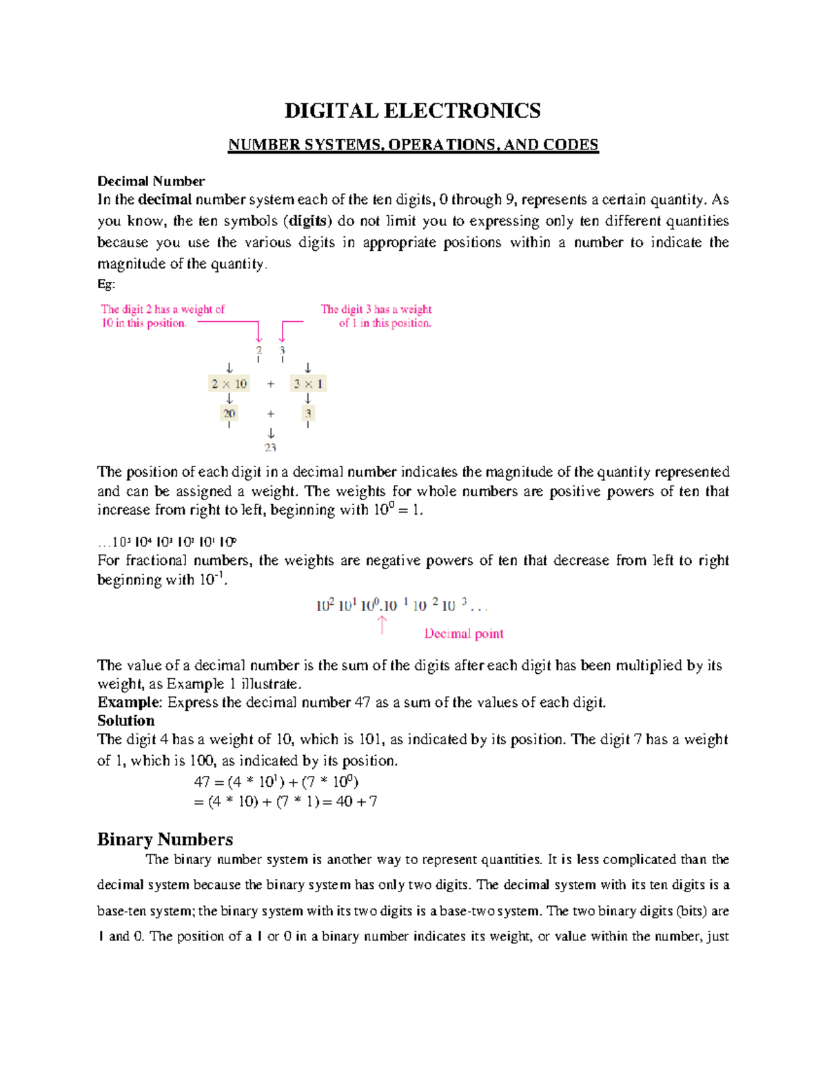 Digital Electronics - Number Systems and Their Functions - Studocu