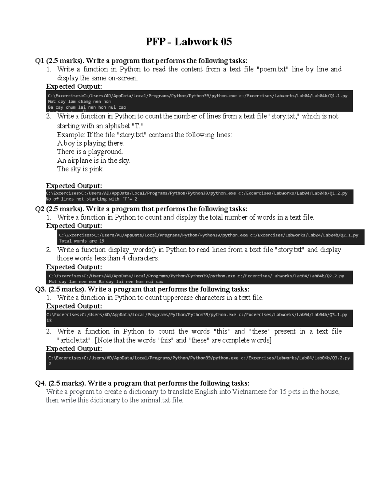 Lab05 - aaaaaaaaaaaaaaaaaaaaaa - PFP - Labwork 05 Q1 (2 marks). Write a program that performs ...