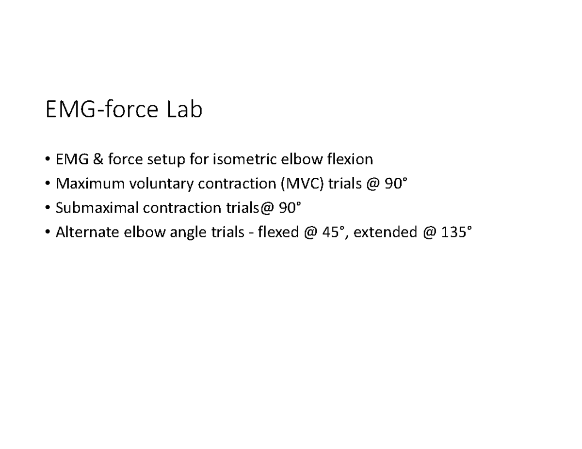 HK3600 Lab: EMG Force Setup for Isometric Elbow Flexion Trials - Studocu