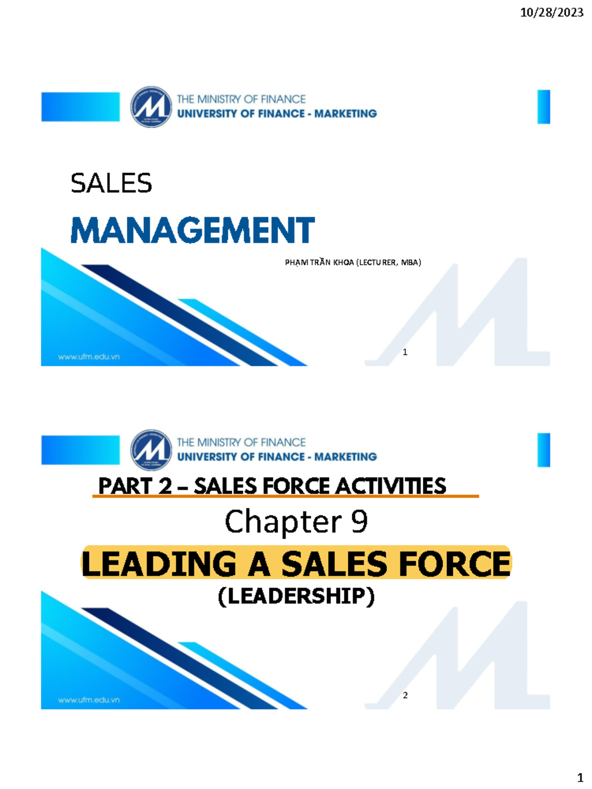 Chapter 9 - Leading a Sales Force in Sales Management Course - Studocu