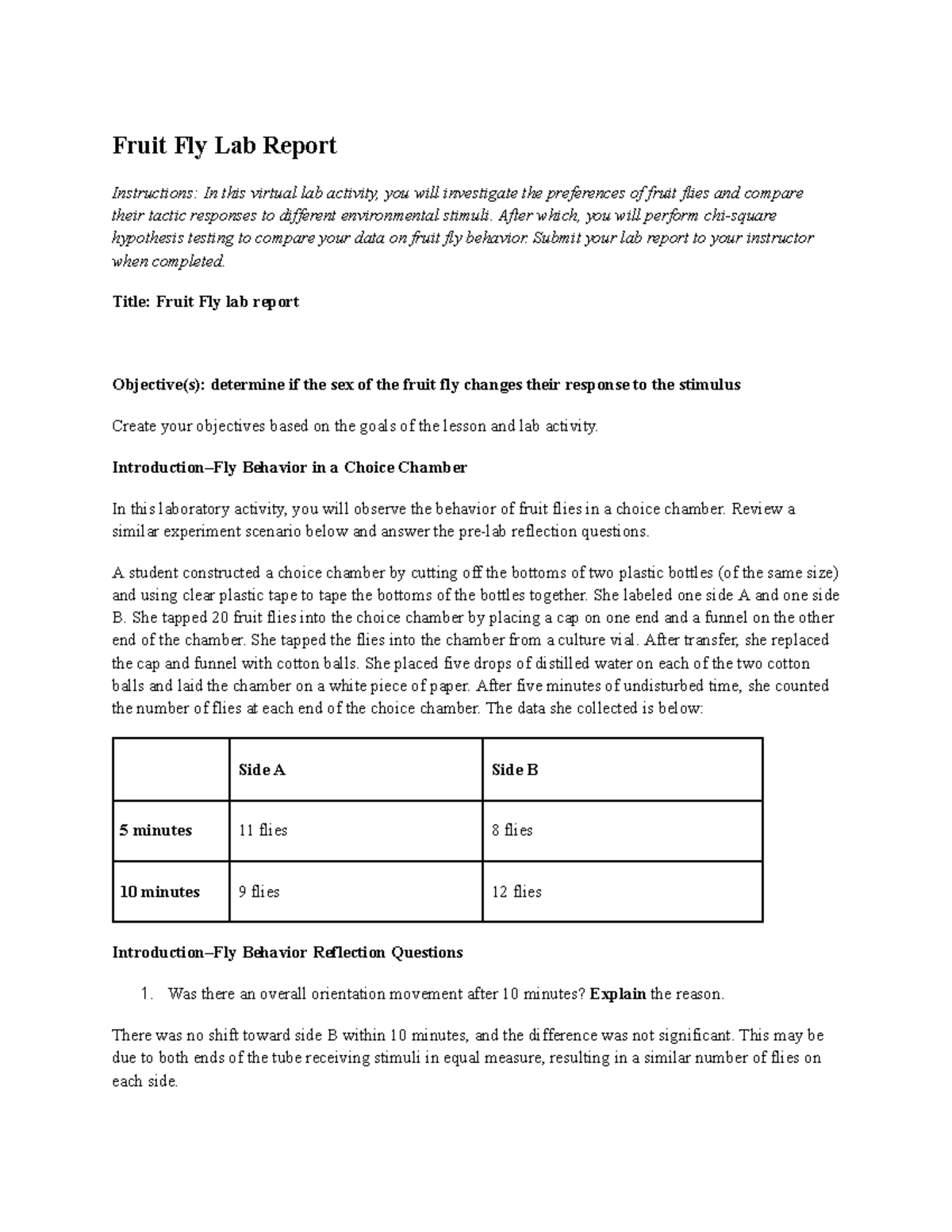 Fruit Fly Behavior Lab Report - FLVS - Studocu