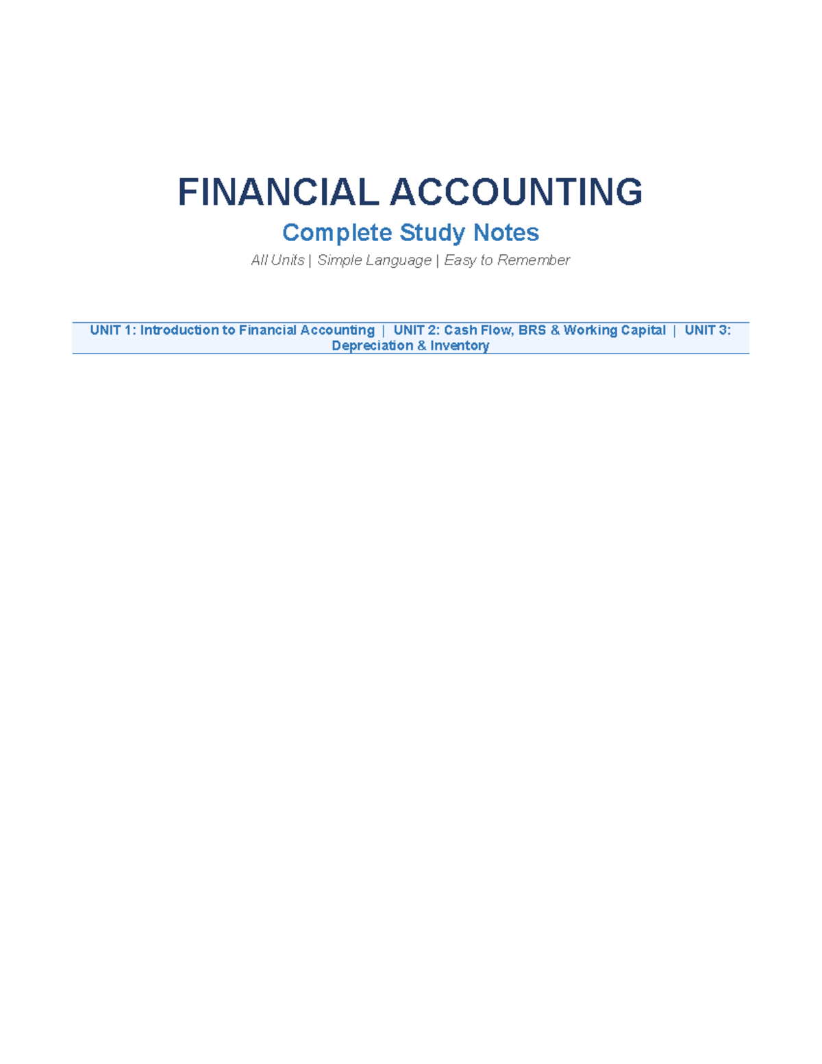 FINANCIAL ACCOUNTING Study Notes (All Units) for Easy Understanding ...