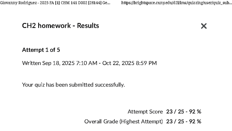 2025 FA CHM 141 D002 Homework Results & Quiz Analysis - Studocu