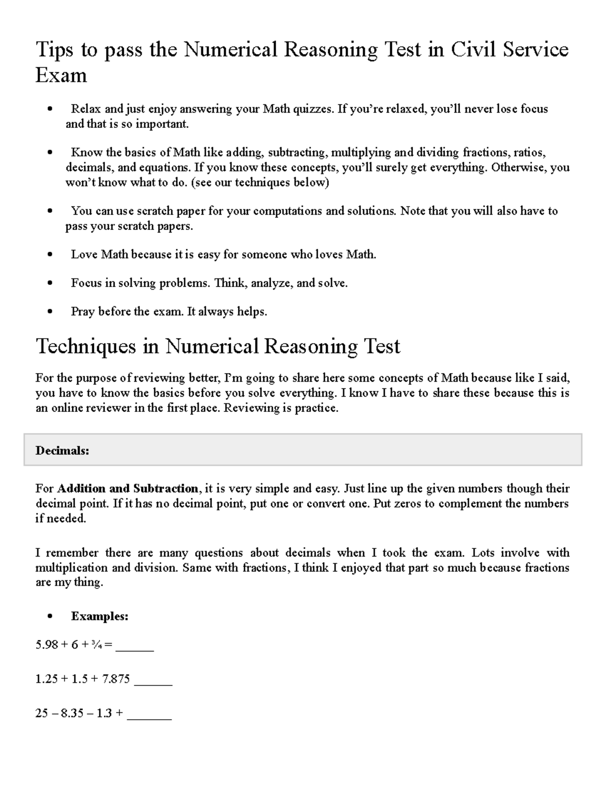 Math tips - questions - Tips to pass the Numerical Reasoning Test in ...