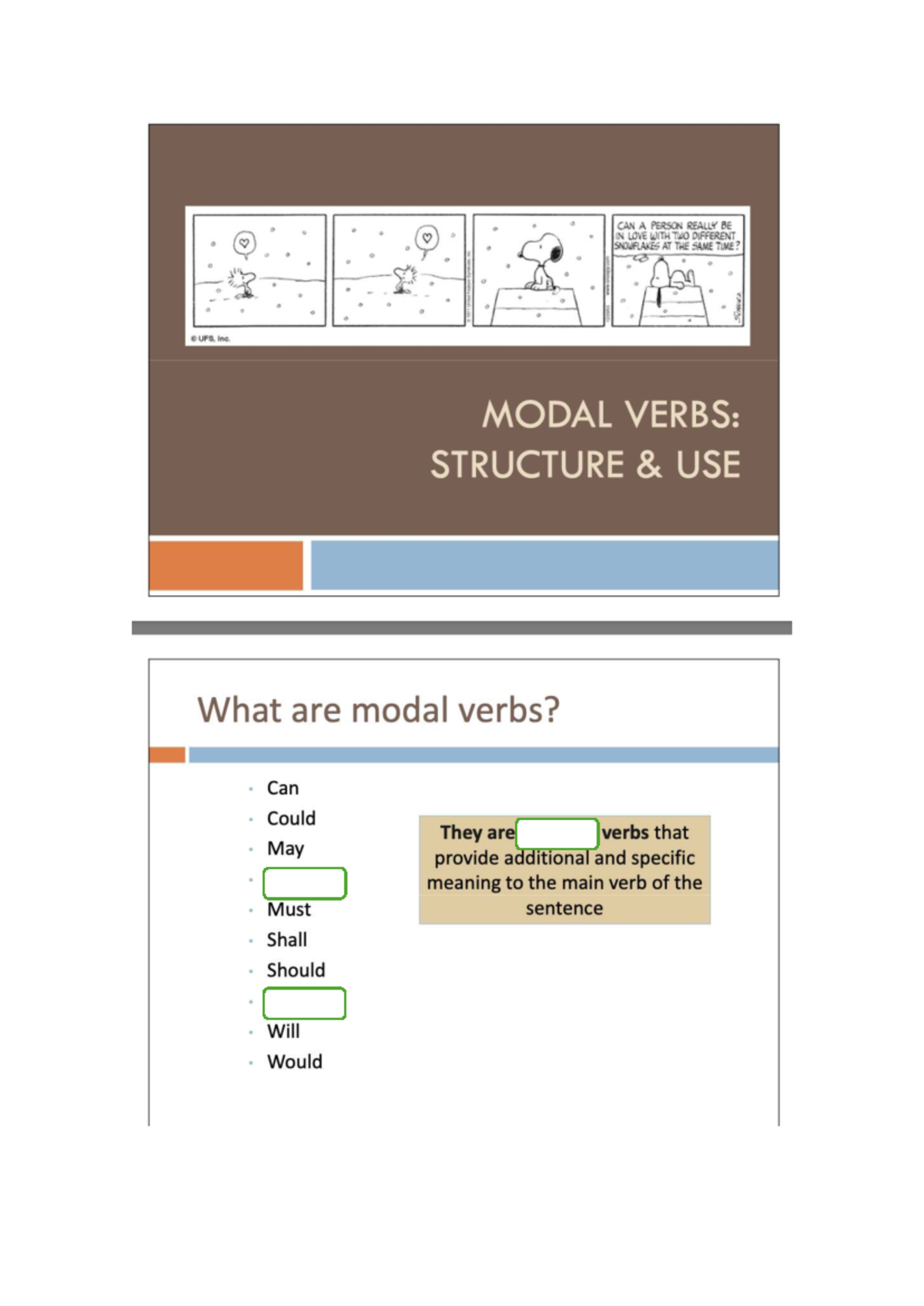 Modal Verbs: Structure and Use - UFS Student Handout - Studocu