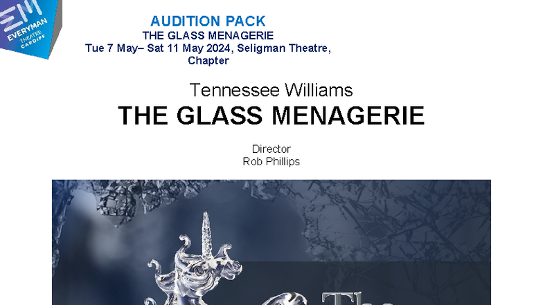 AUDITION PACK: THE GLASS MENAGERIE (Chapter) - May 2024 - Studocu