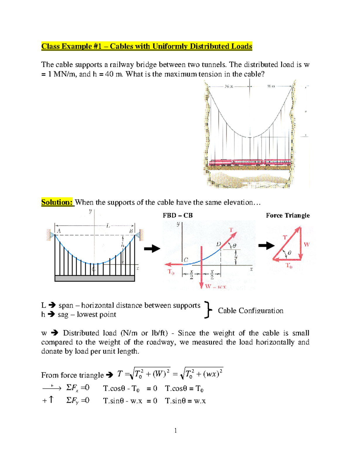26-Cables-Distributed Loads Class Problems and Solutions Insights - Studocu