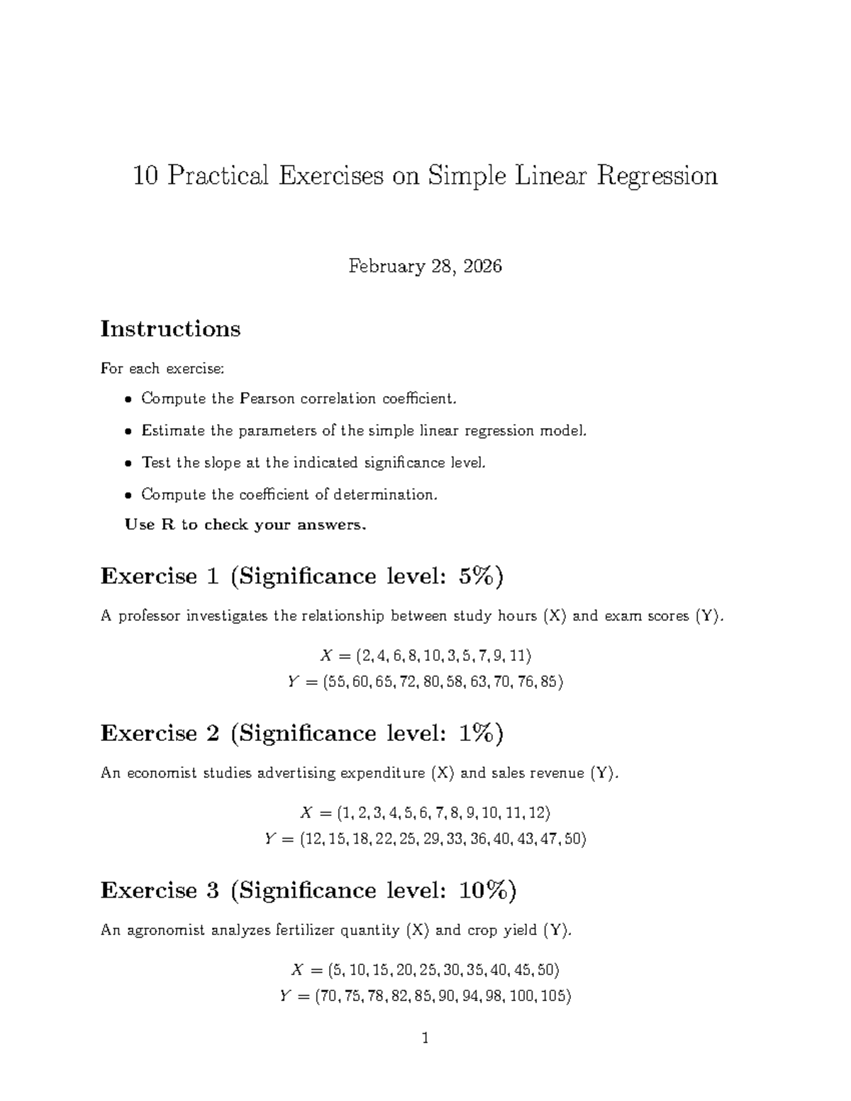 10 Practical Exercises on Simple Linear Regression - Studocu