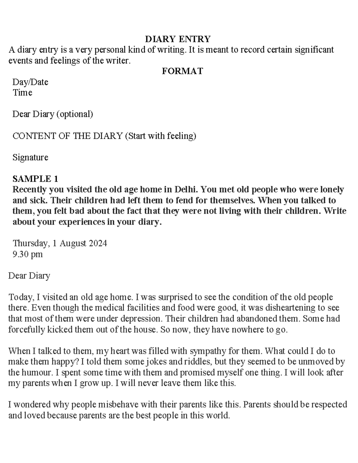 Diary Entry for 8 A2 - Personal Reflection on Visiting an Old Age Home ...