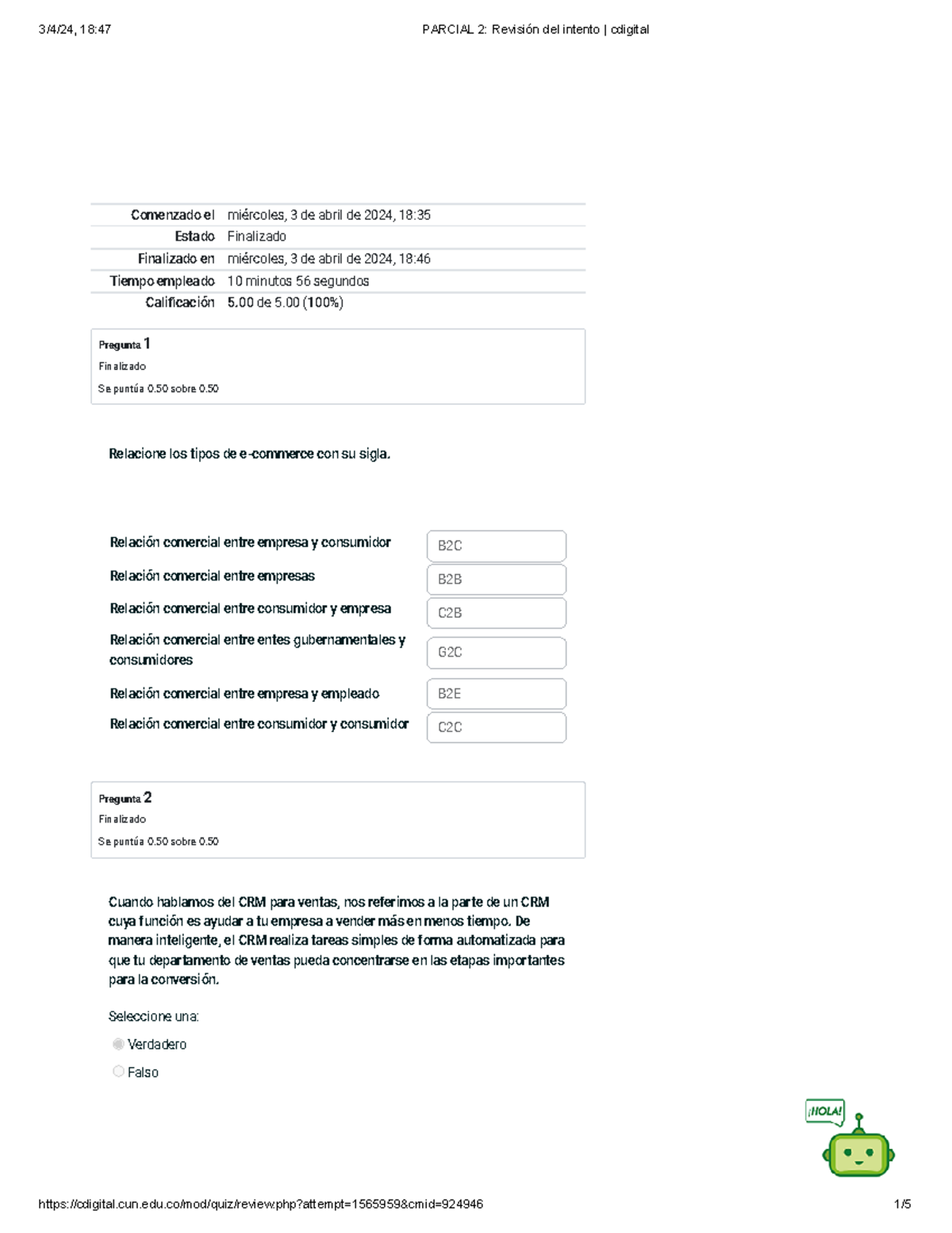 Revisión del Parcial 2 en cdigital: Resultados y Análisis - Studocu