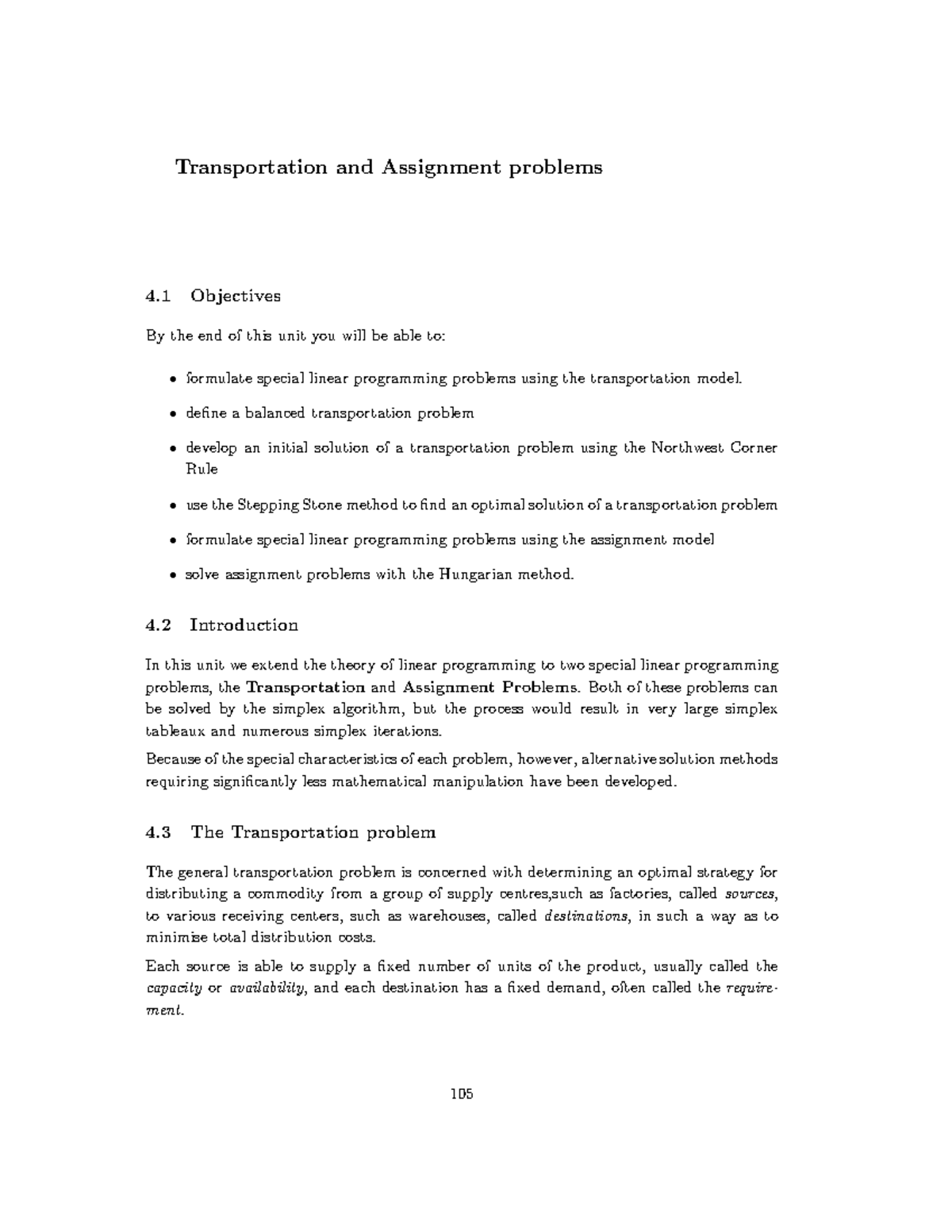 Transportation and Assignment Problems Notes (ECO102) - Studocu