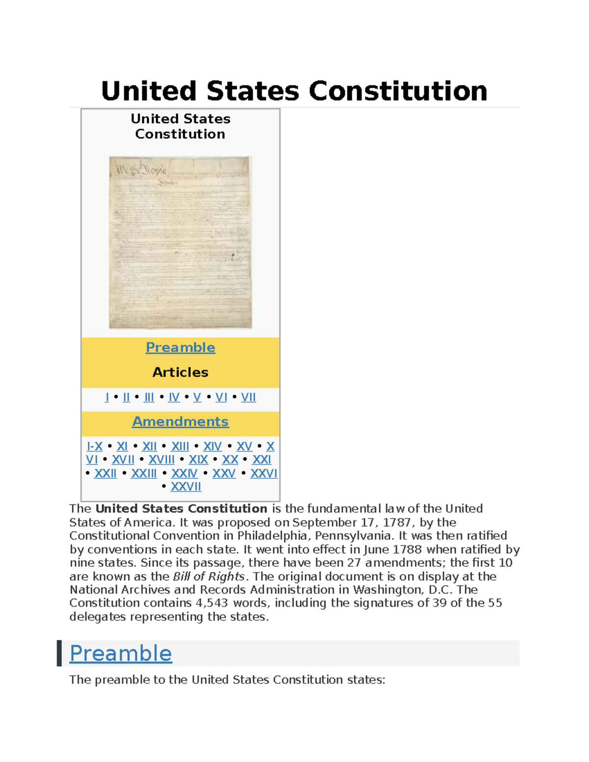 The United States Constitution: Overview of Text & Amendments - Studocu