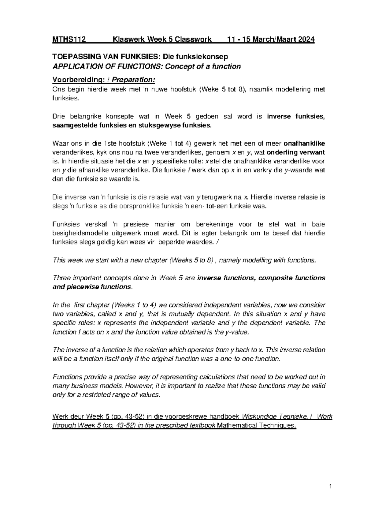 MTHS112 Week 5 2024 - MTHS 112 Klaswerk Week 5 Classwork 11 - 15 March ...