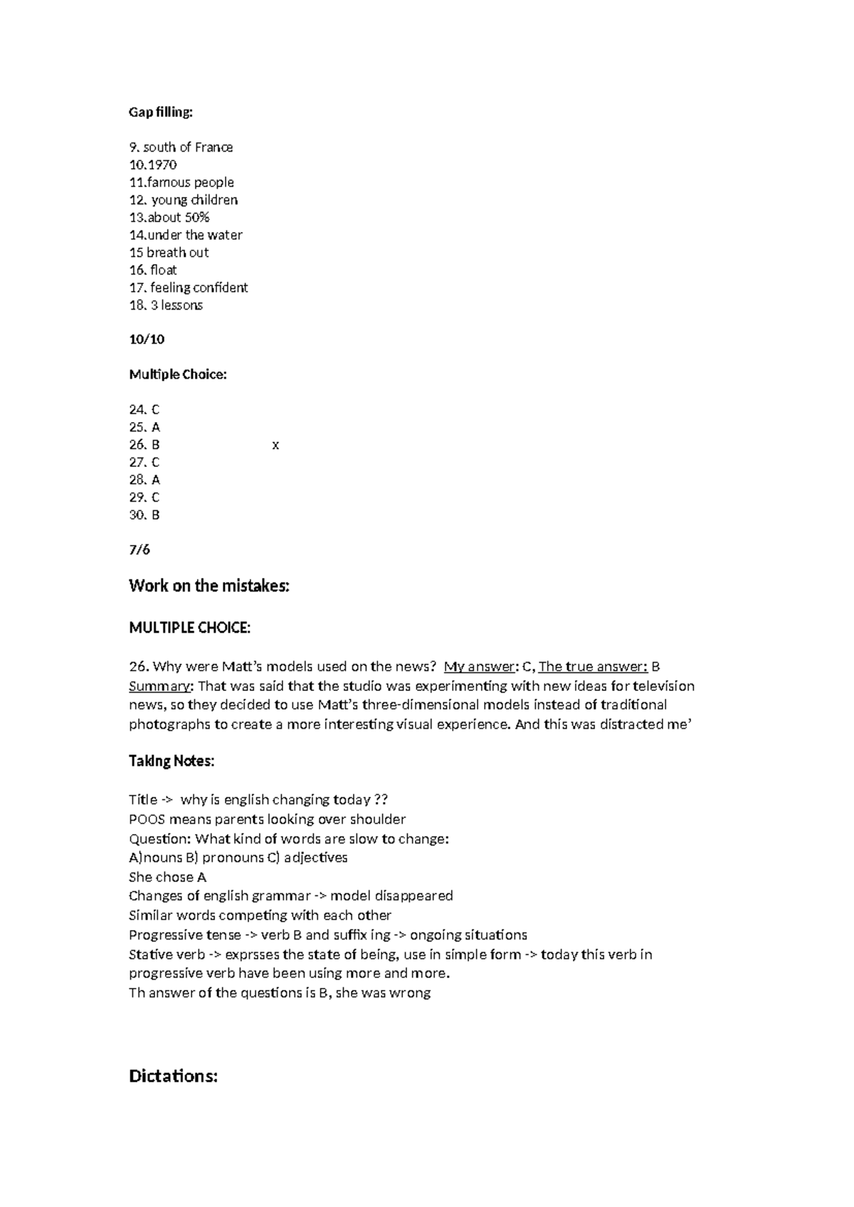 Gap Filling & Multiple Choice: English Language Changes & Swimming ...
