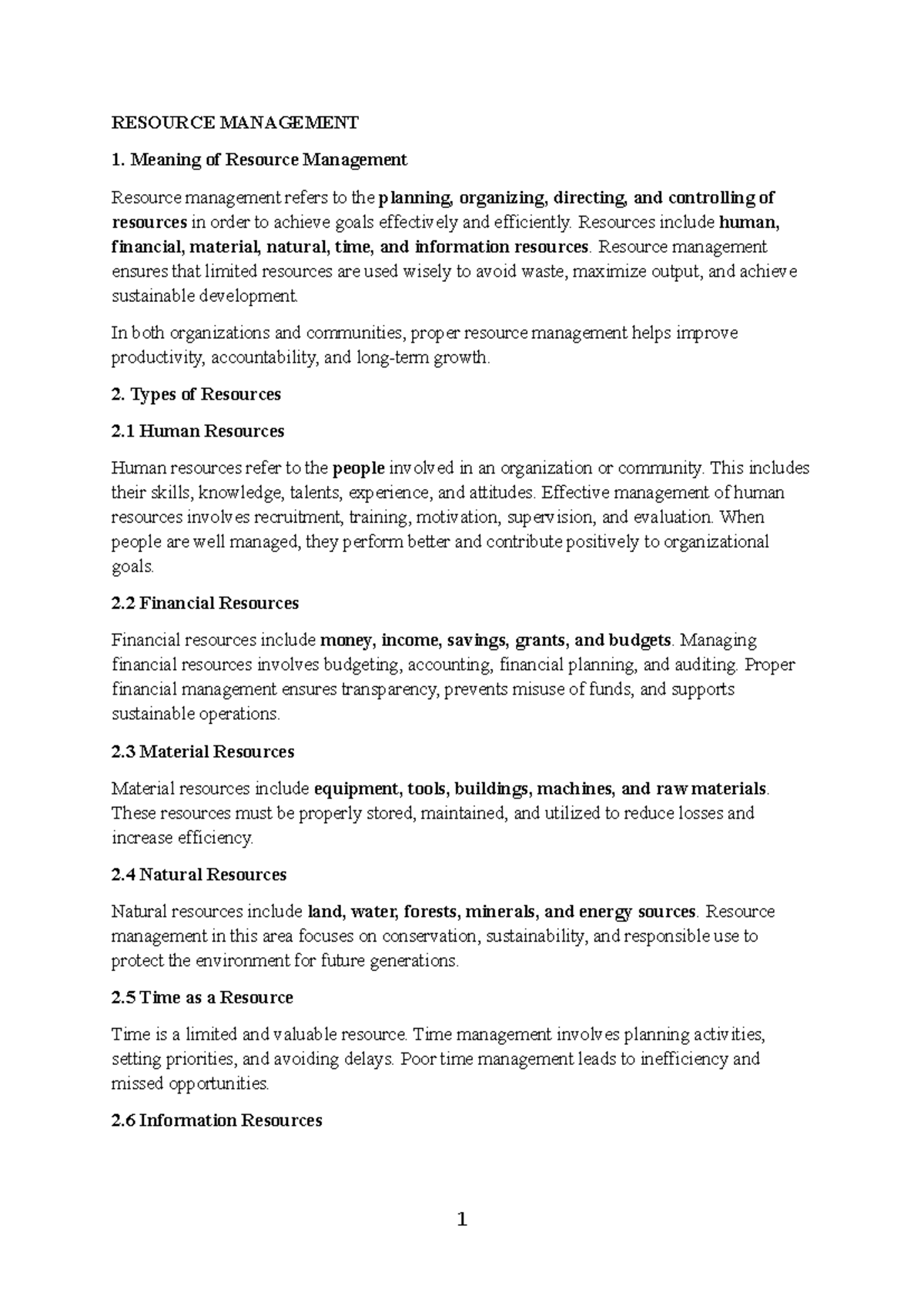 Resource Management Overview: Key Concepts and Importance - Studocu