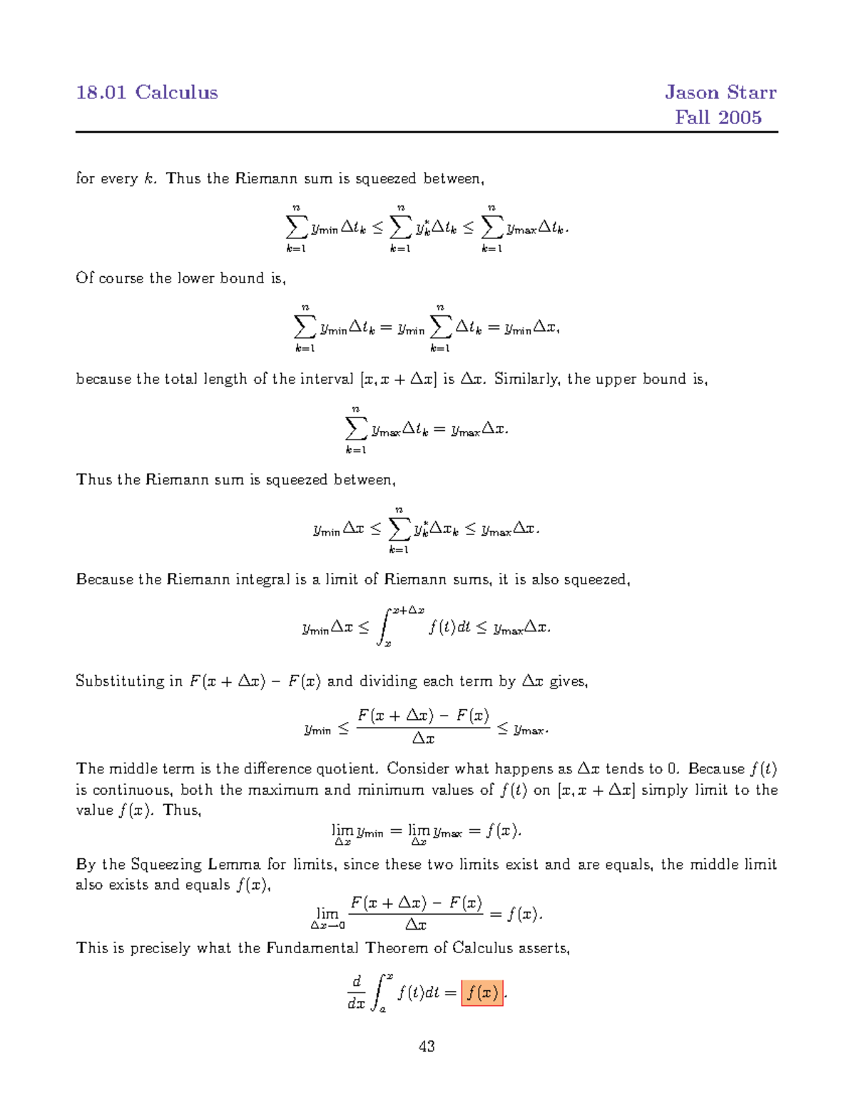 18.01 Calculus Lecture Notes: Riemann Sums and Limits - Studocu