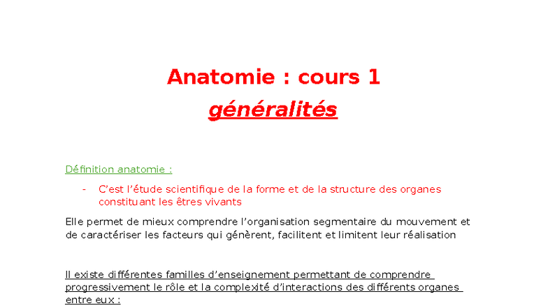 CM1 : Généralités sur l'Anatomie et la Structure Osseuse - Studocu