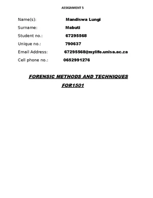 Marking Memo FOR2605 2021 Dr BK Lekubu - MARKING MEMORANDUM Question 1 Briefly explain what is ...