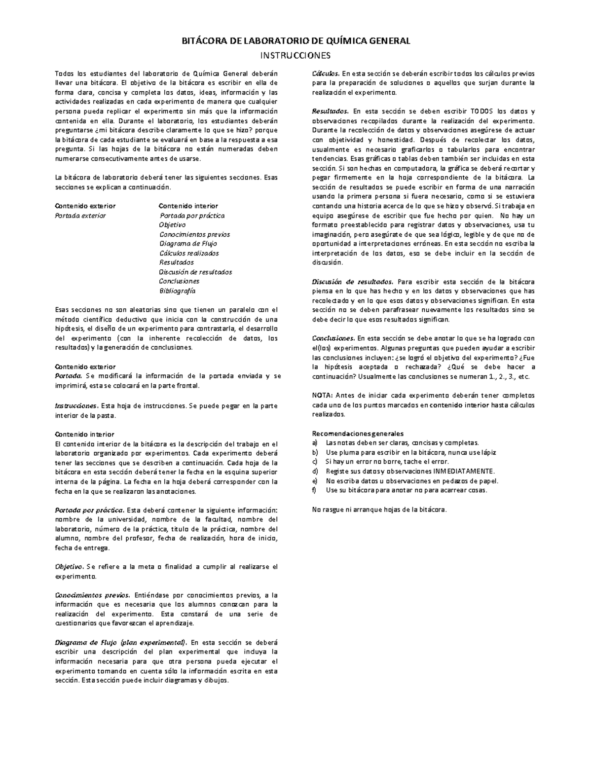 Instrucciones para Bitácora de Laboratorio - LQG 2020-2 - Studocu