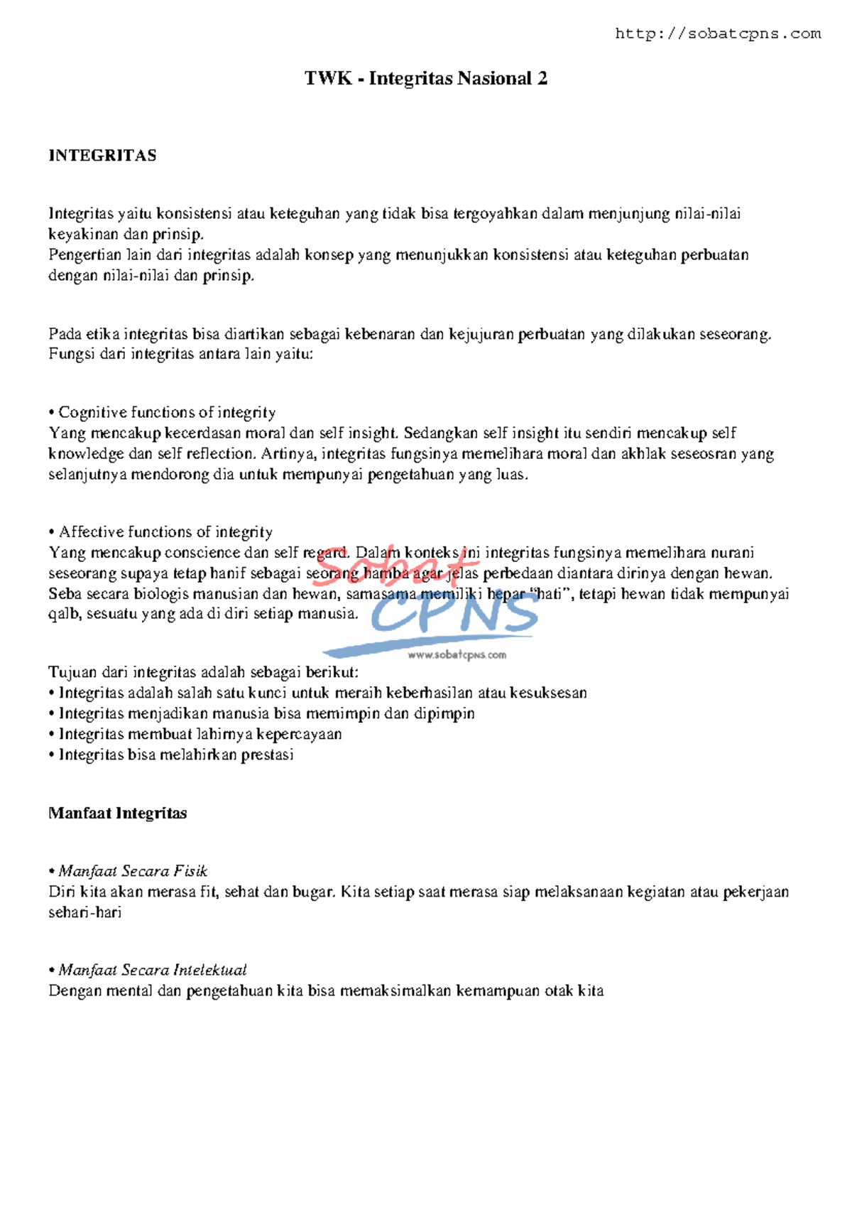 Materi TWK Integritas Nasional 2: Konsep dan Manfaat Integritas - Studocu