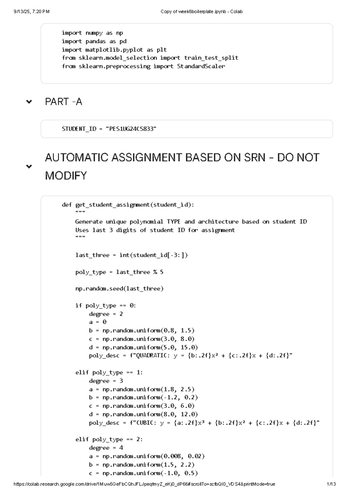 Week 6 Boilerplate Code for Neural Network Assignment (CS101) - Studocu