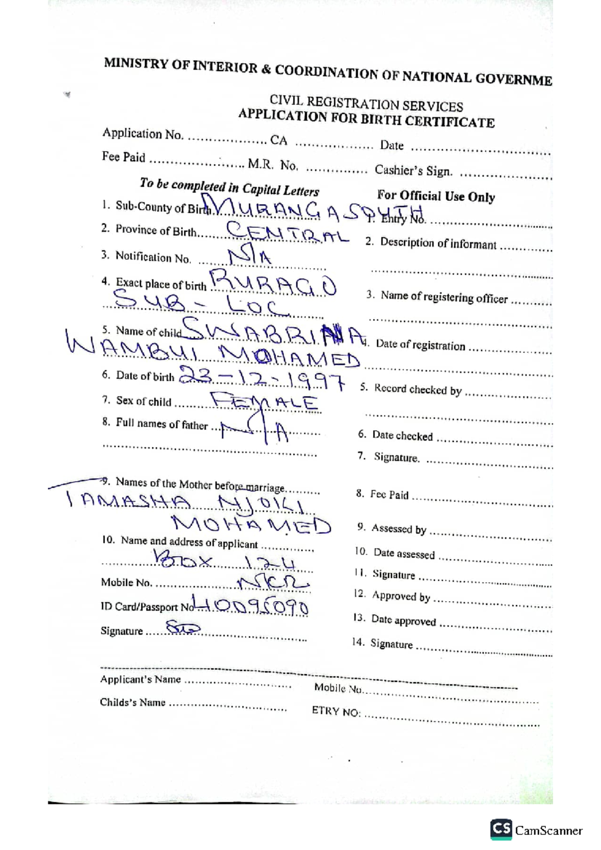 Application for Late Birth Registration - CA Form B3 - Studocu