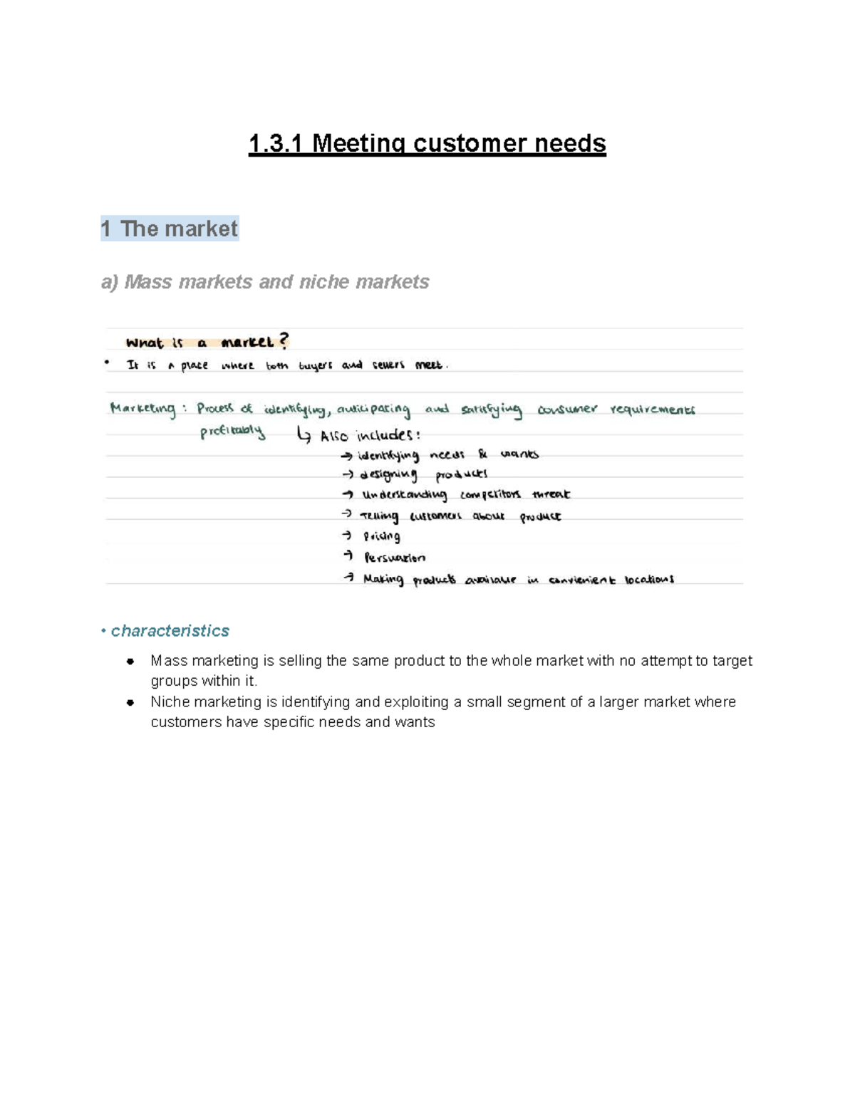 Business Studies - 1.3.1 Meeting Customer Needs and Market Dynamics ...