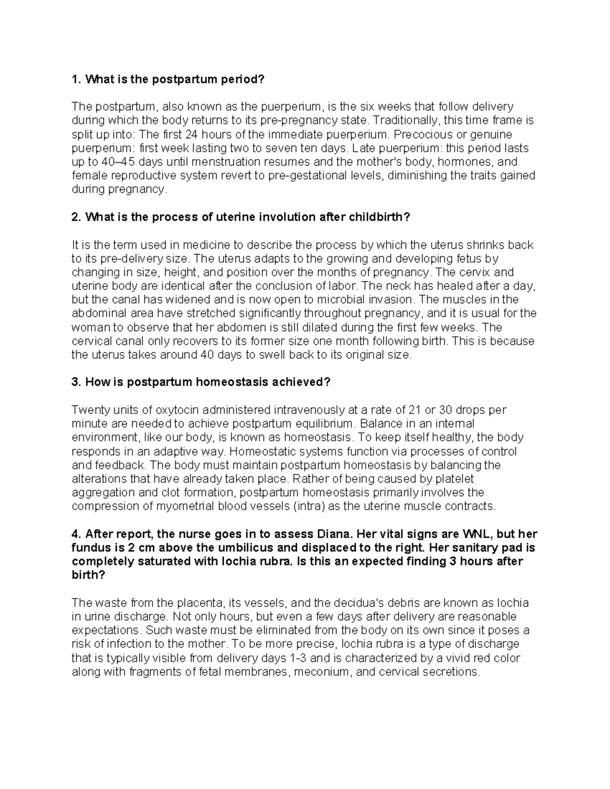 Week 5 Case Study: Postpartum Care and Maternal Homeostasis - Studocu