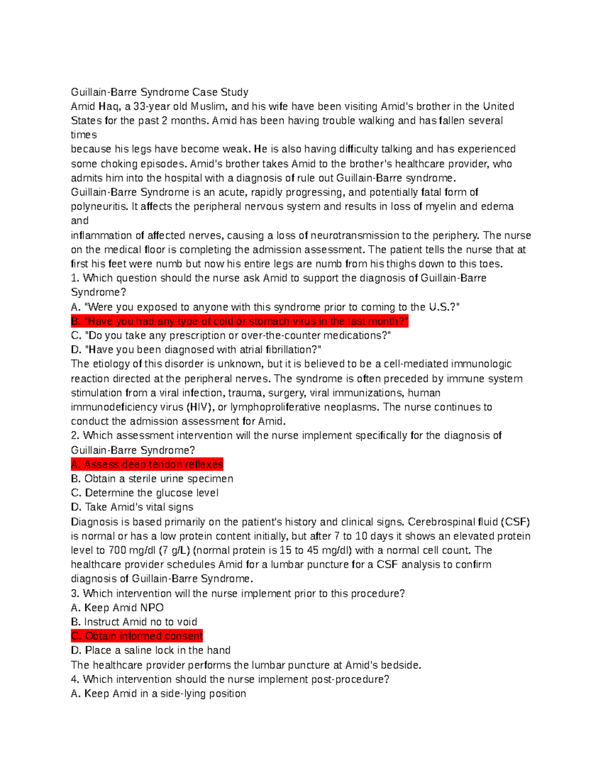 Guillain-Barre Syndrome Case Study - Medical Assessment and Care ...