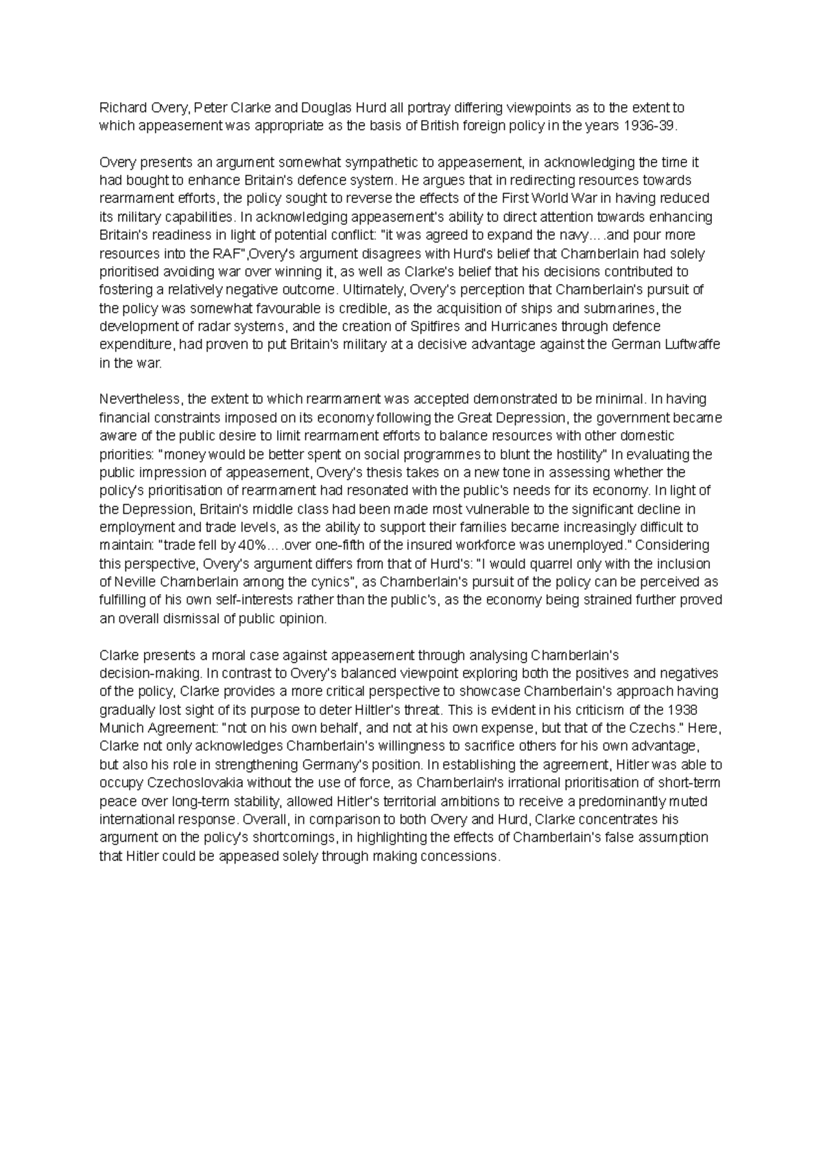 Part A - The Effectiveness of British Appeasement (1936-39) Analysis ...