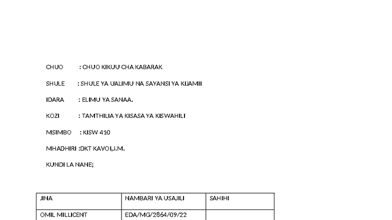 Ngoswe - Revision materials - CHUO : CHUO KIKUU CHA KABARAK SHULE ...