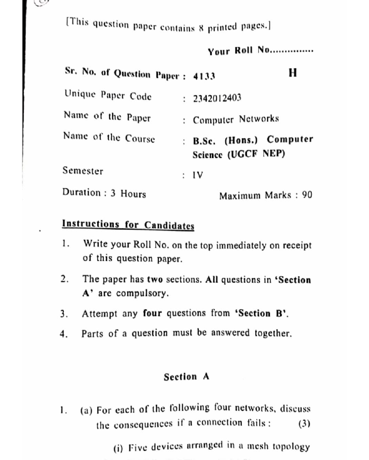 Computer Networks PYQ - B.Sc. (Hons.) CS Semester IV - Studocu
