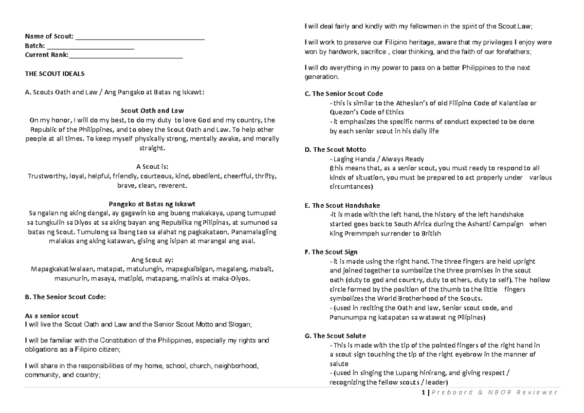 BSP-2020 Senior Scout Reviewer: Principles, Codes, and Skills - Studocu