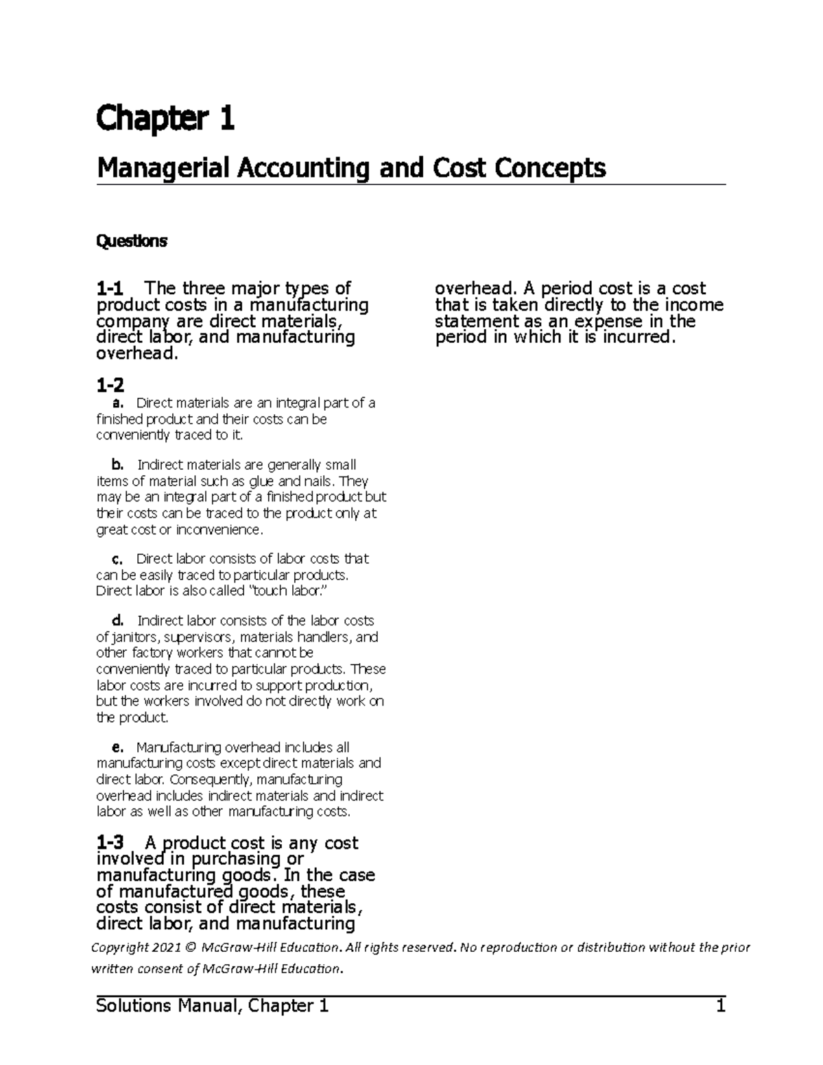 Managerial Accounting 17e SM Chapter 1: Cost Concepts & Analysis - Studocu