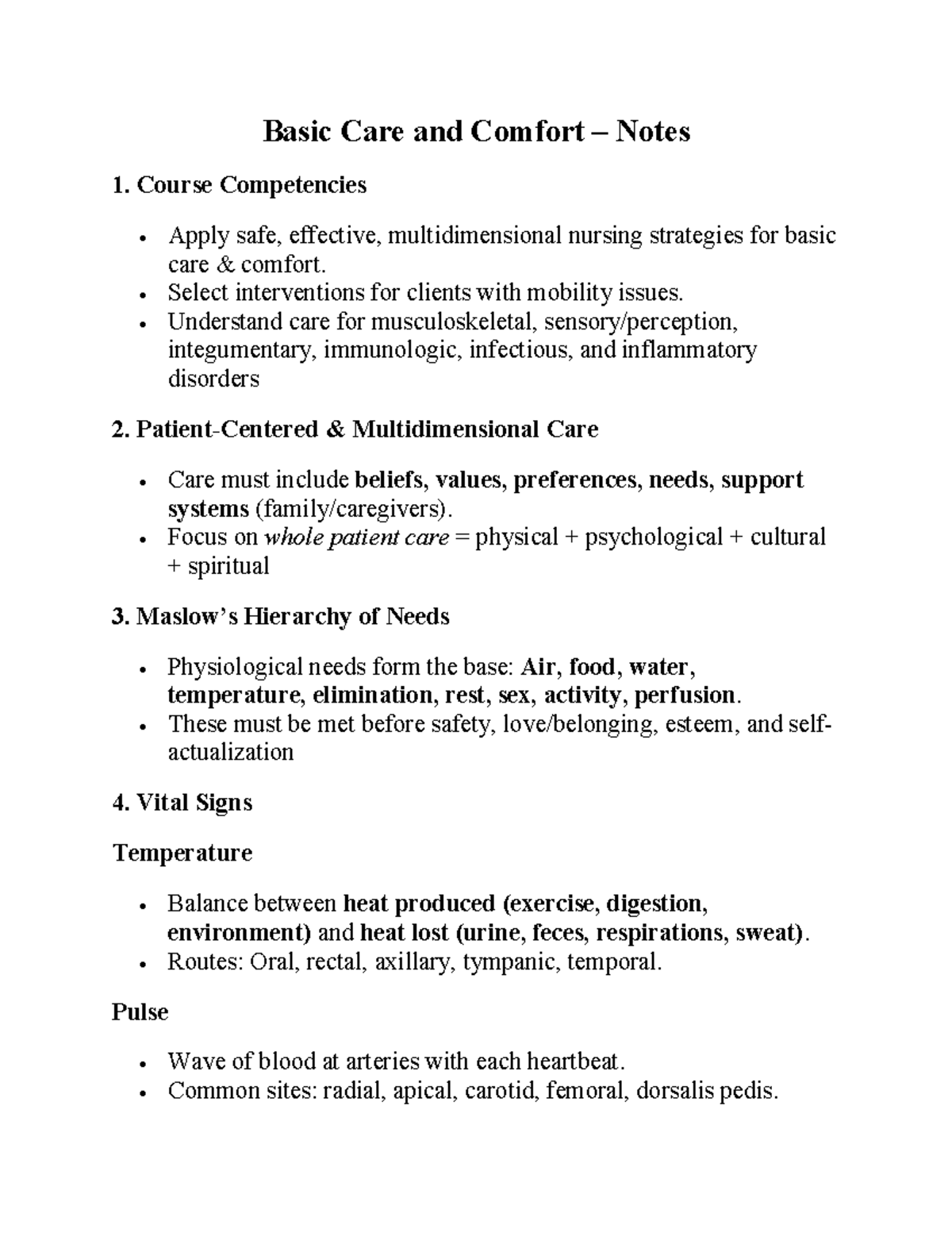 Basic Care and Comfort Notes - Module 1 (Nursing Strategies) - Studocu