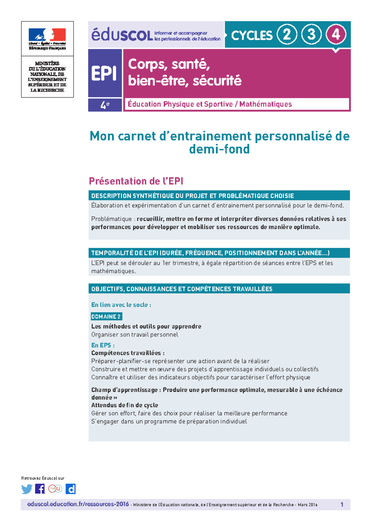 EPI CYCLES 2-4: Carnet d’Entraînement Personnalisé de Demi-Fond - Studocu