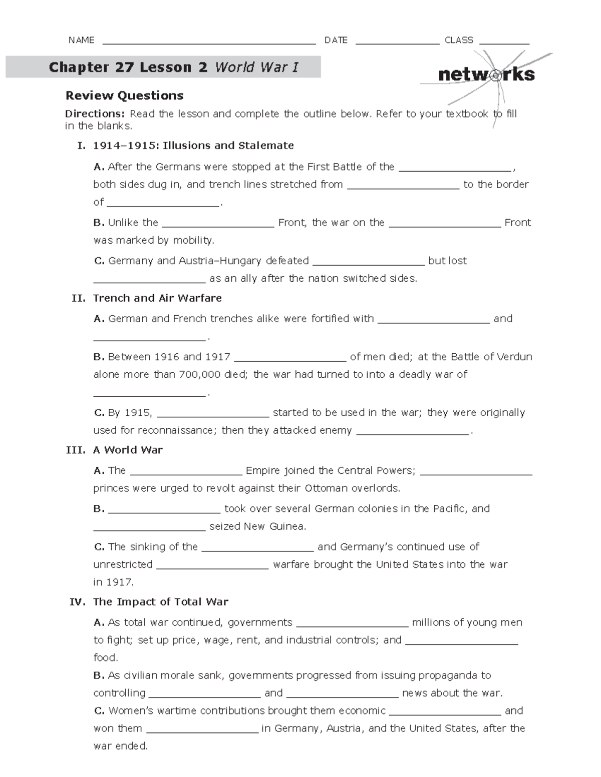 World History 27-2 Guided Reading & Quiz: WWI Insights - Studocu
