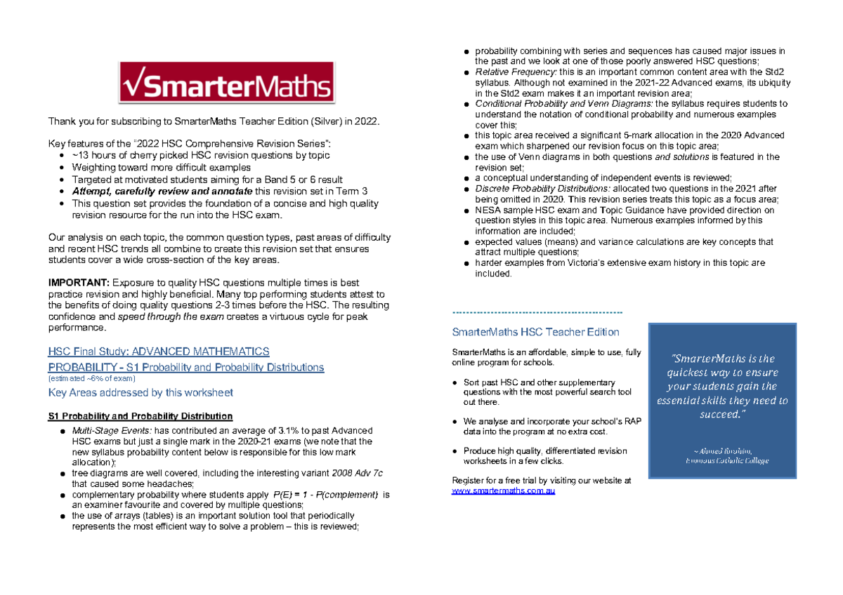 Probability - ADV 2022 HSC - Thank you for subscribing to SmarterMaths ...