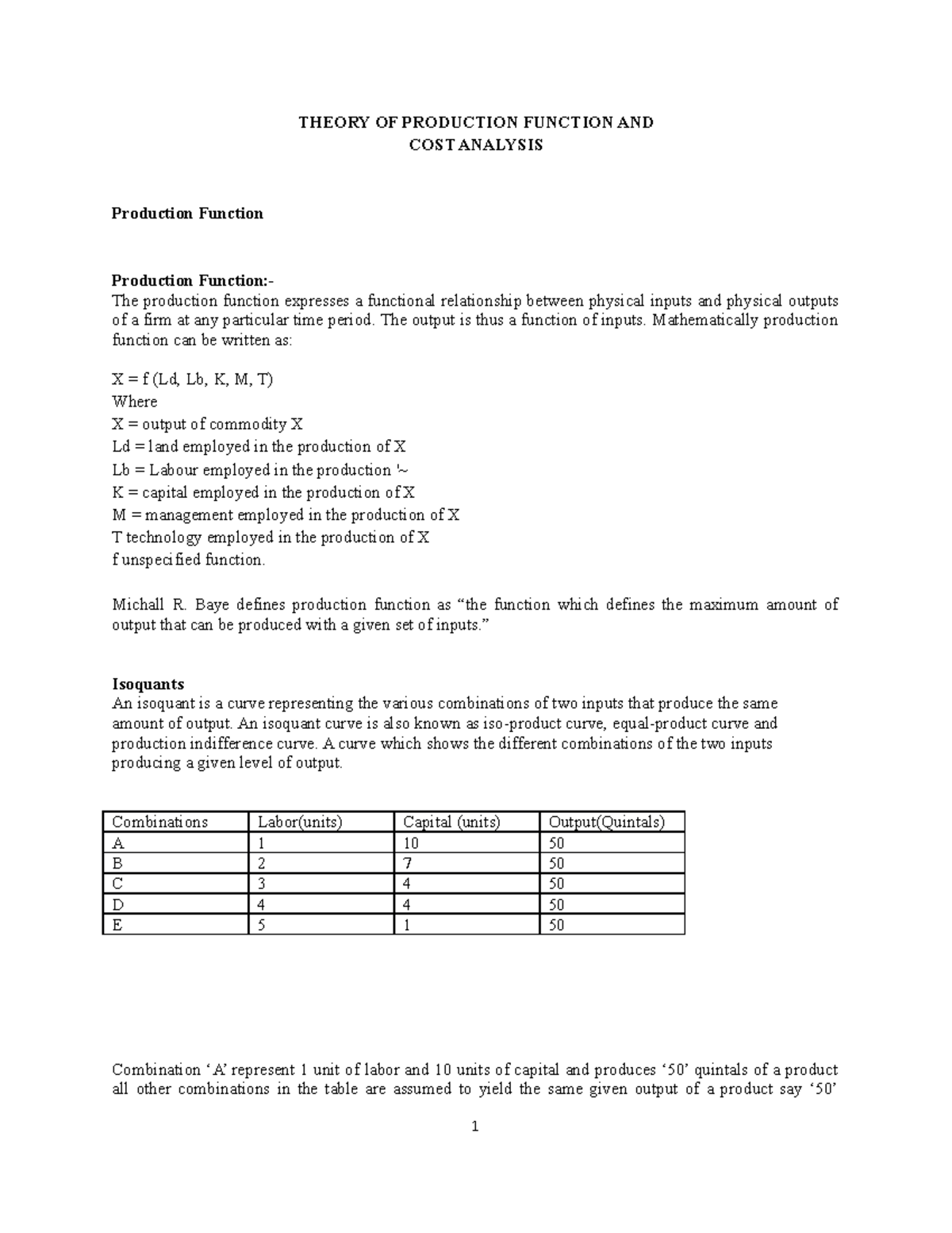 Chapter 5: Production Function & Cost Analysis (ECO301) - Studocu