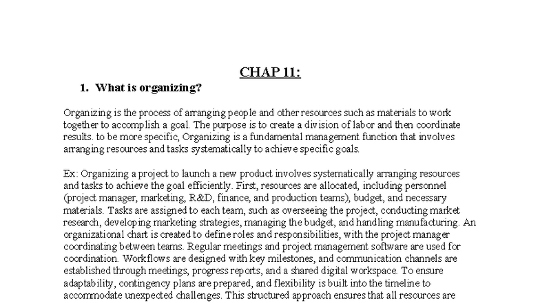 CHAP 11: Organizing - Key Concepts and Structures in Management - Studocu
