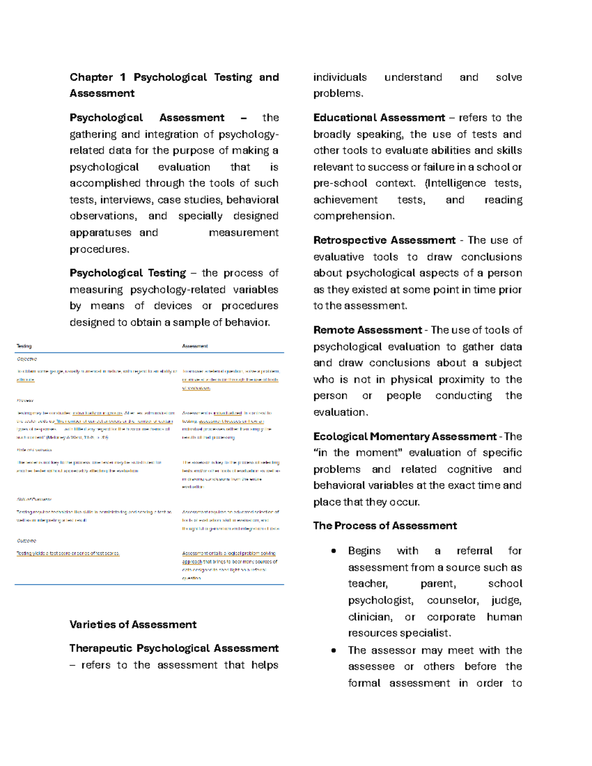 Chapter 1: Psych Testing & Assessment Overview in Psychology - Studocu