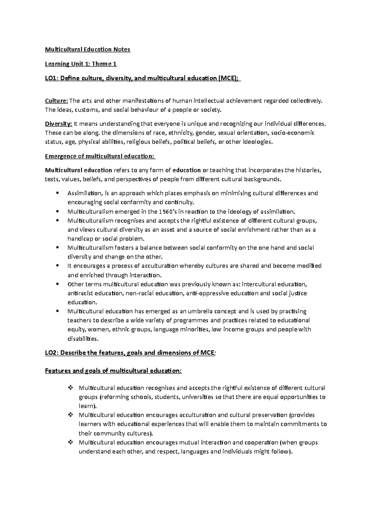 Multicultural Education Chapter 1 and 2 Notes - Multicultural Education ...