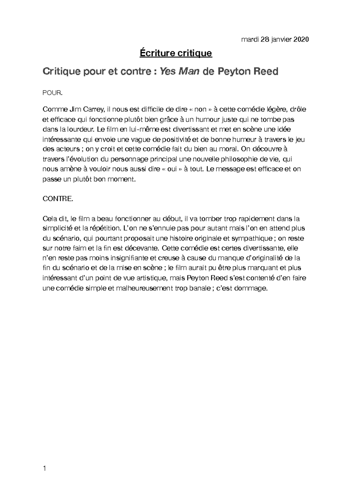 Ecriture Critique ; Atelier D'Écriture - mardi 28 janvier 2020 Écriture ...
